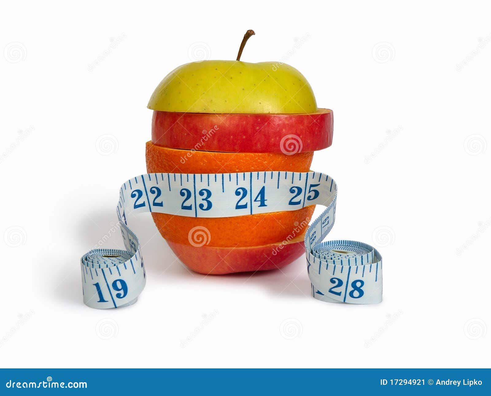 Slices of Apples and Orange with Measuring Ruler Stock Image - Image of ...