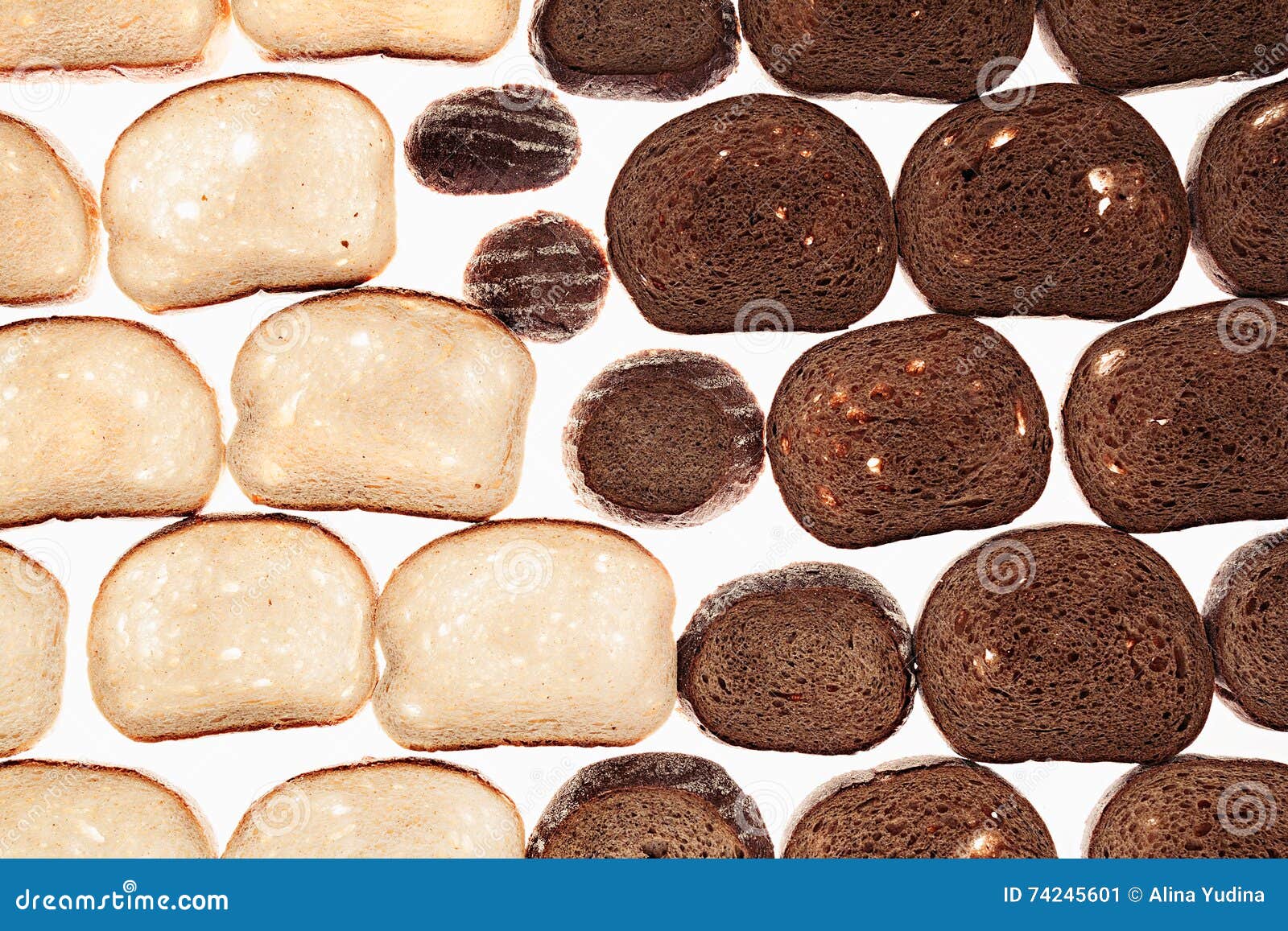 Slices of Black Rye Bread and White Bread on a White Background. Food ...