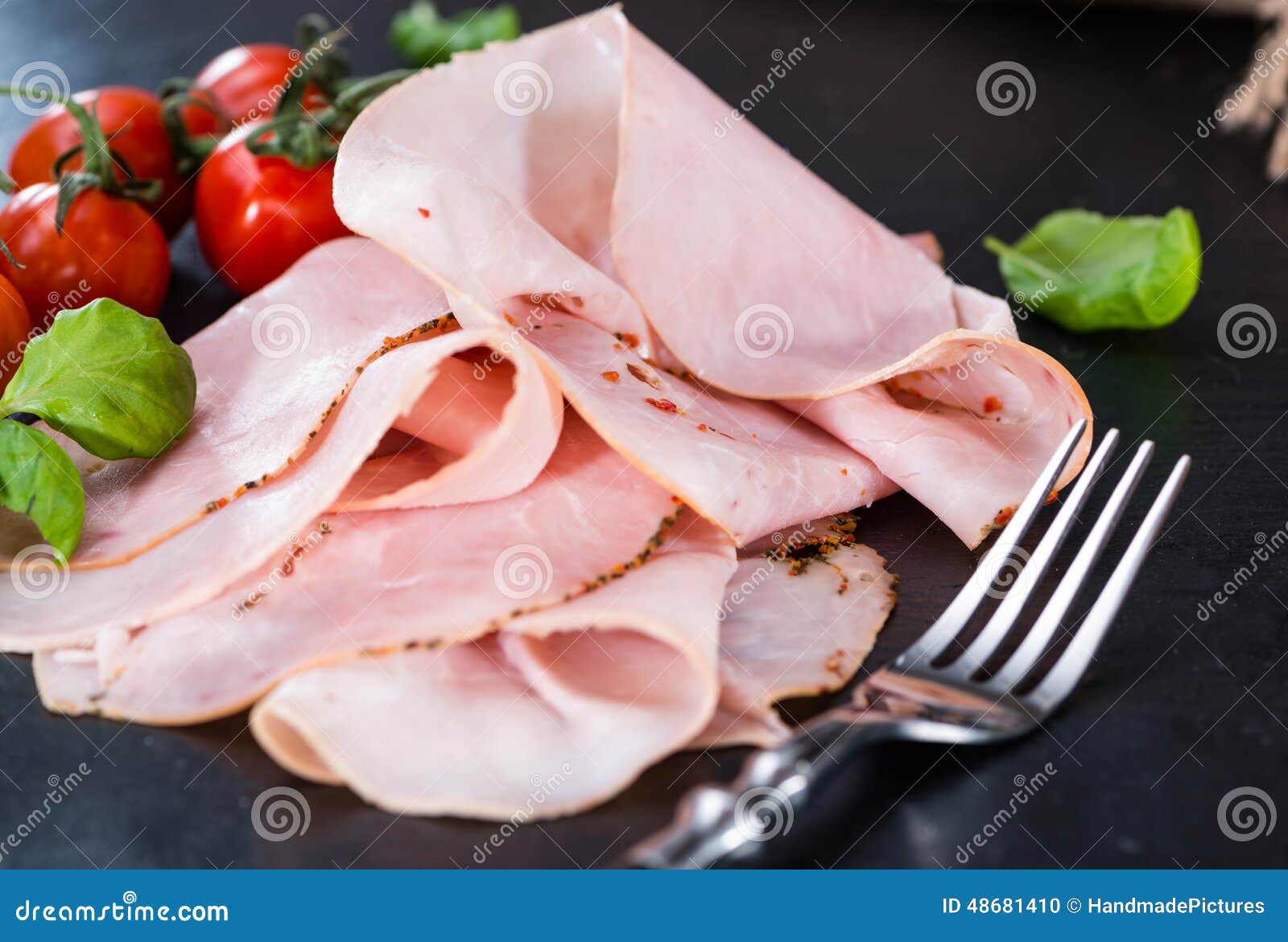 Slices of boiled Ham stock photo. Image of shot, sliced - 48681410
