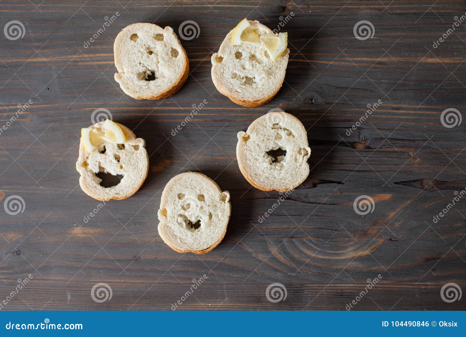 Faces from bread stock photo. Image of happy, hungry - 104490846
