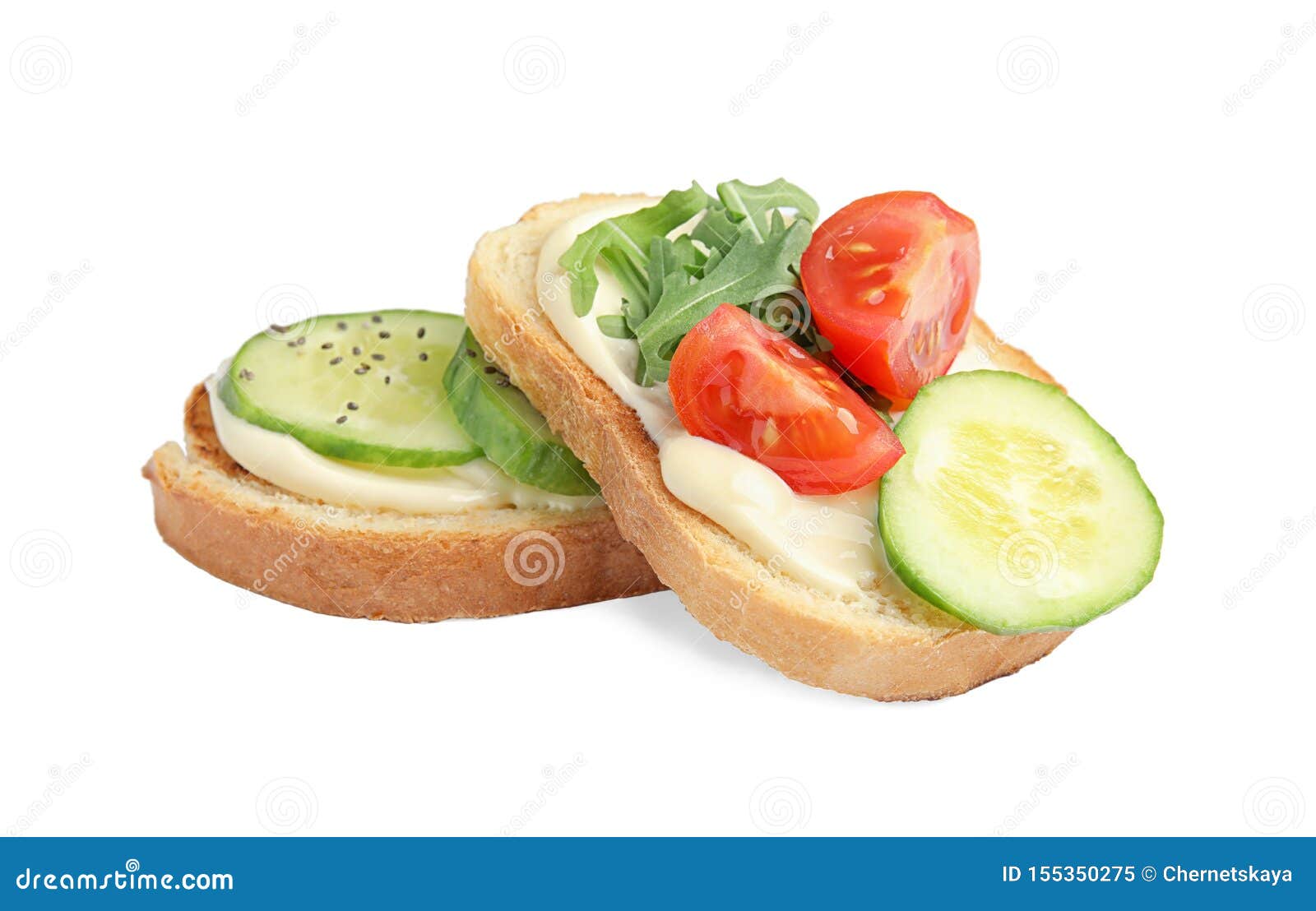 Slices of Bread with Different Toppings on White Stock Image - Image of ...