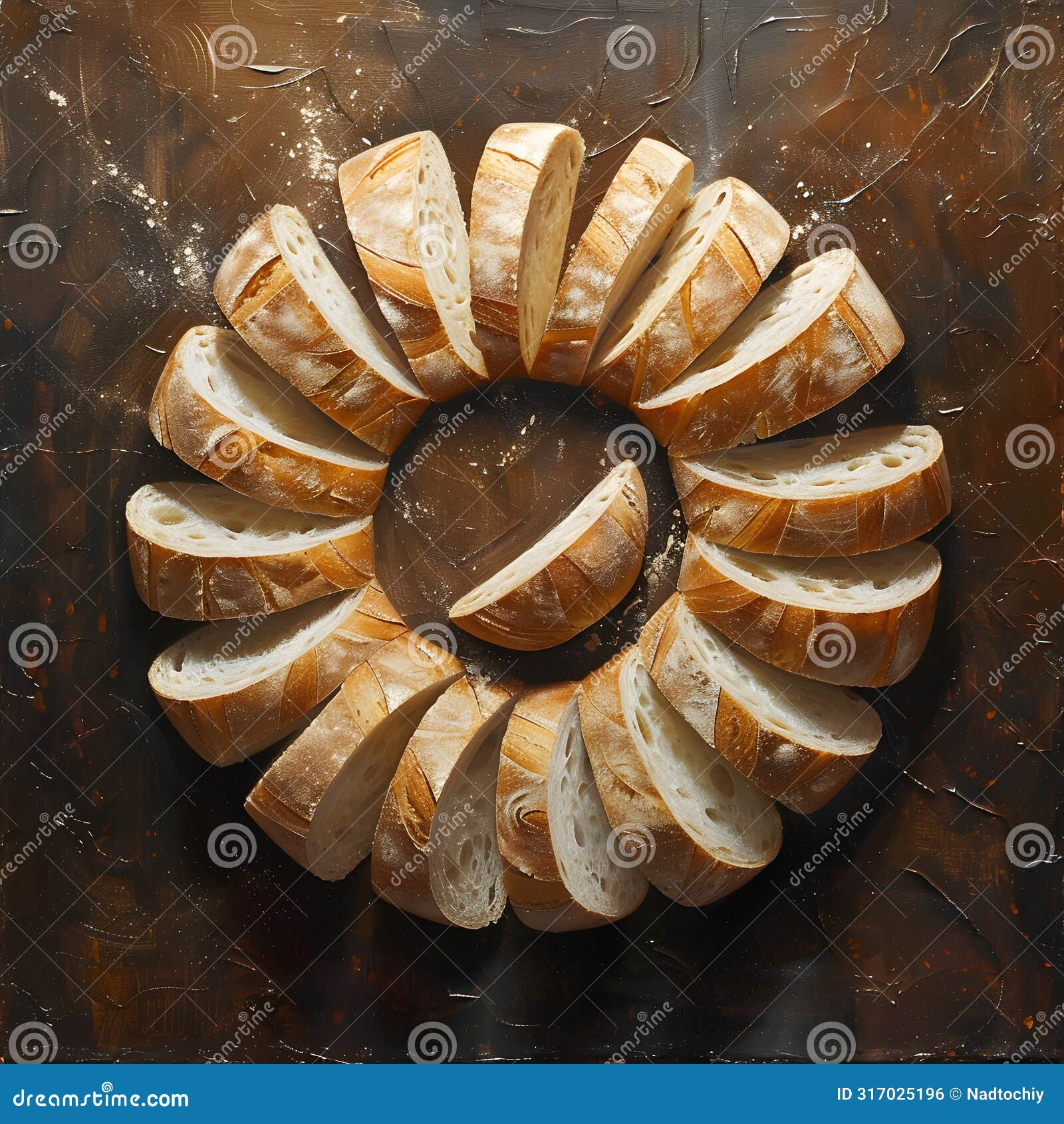 Slices of Bread Form a Wheelshaped Spiral on the Table Stock Photo ...