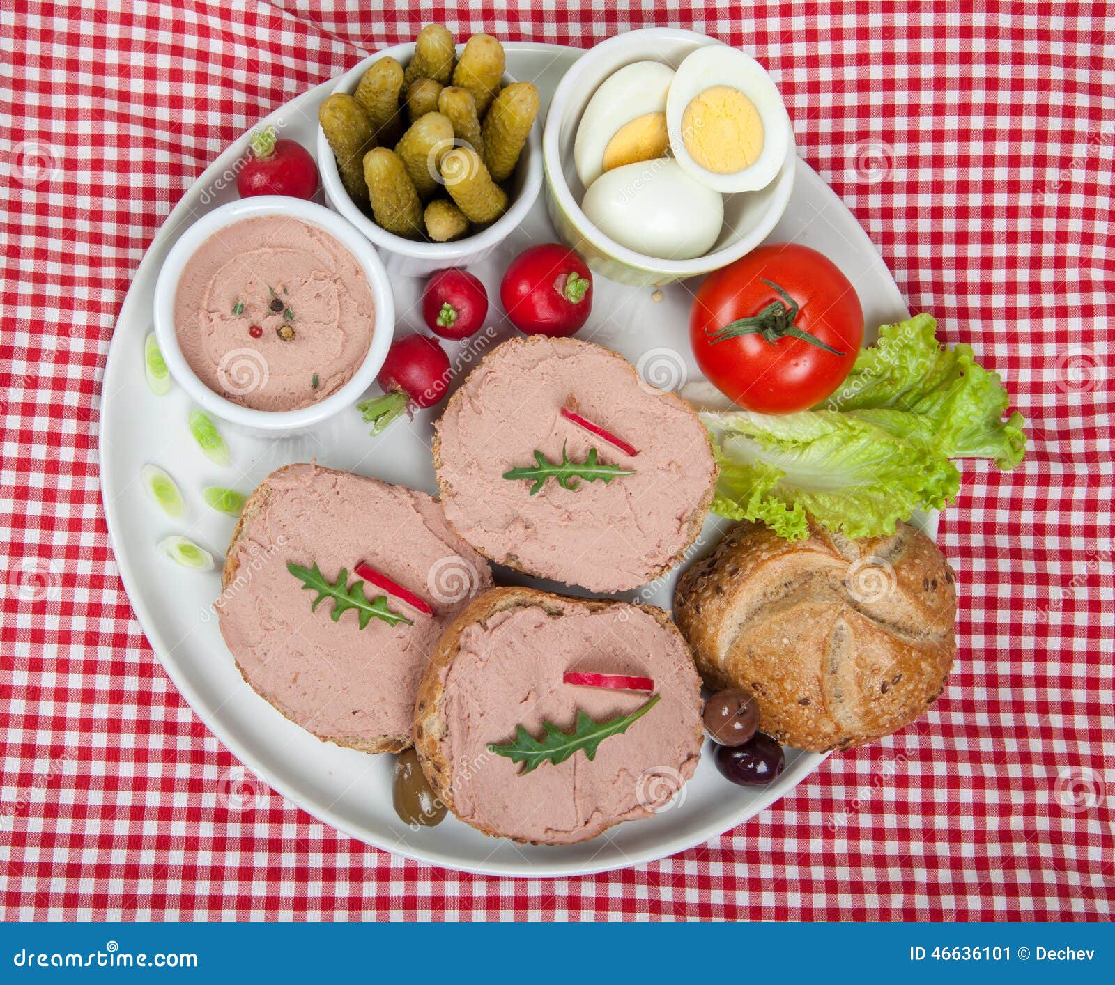 Slices of Bread with Home Made Pate, Vegetables and Eggs Stock Image ...