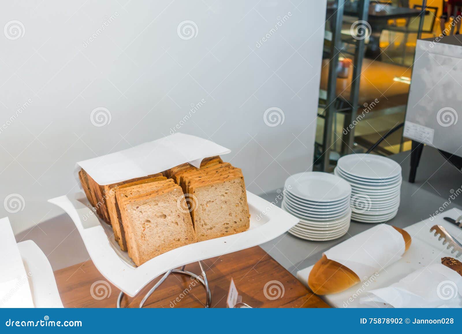 Slices of Bread on Table in Buffet . Stock Photo - Image of croissant ...