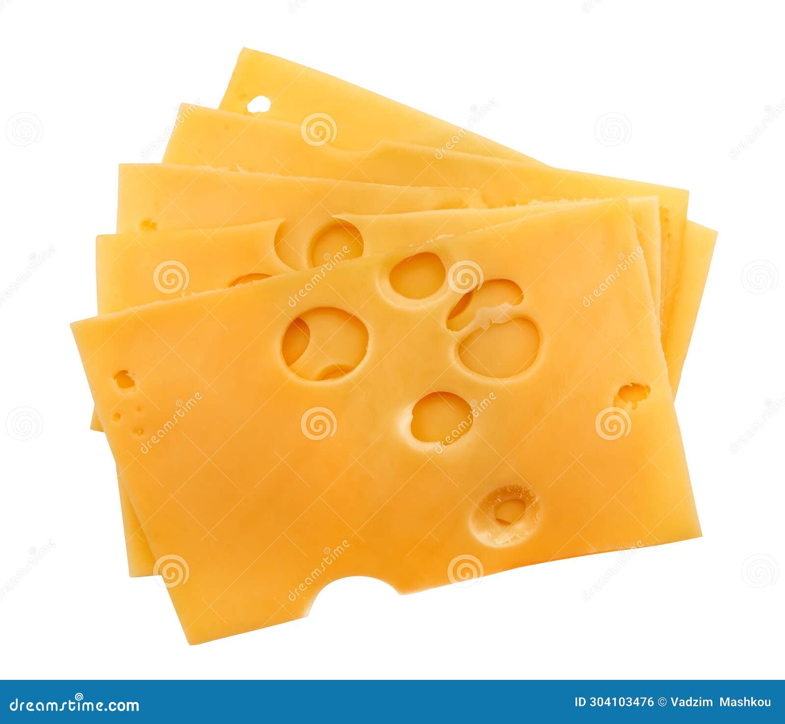 Slices of Cheese with Holes on a White Background. Isolate Pieces of ...