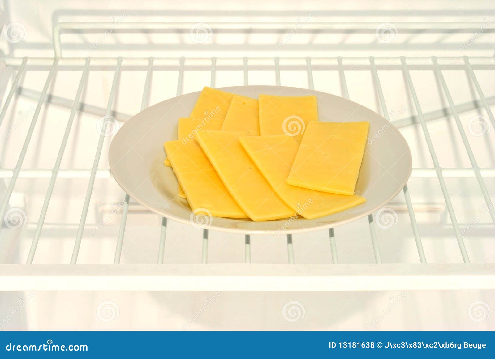 Slices Cheese on a Plate in a Fridge Stock Photo - Image of product ...