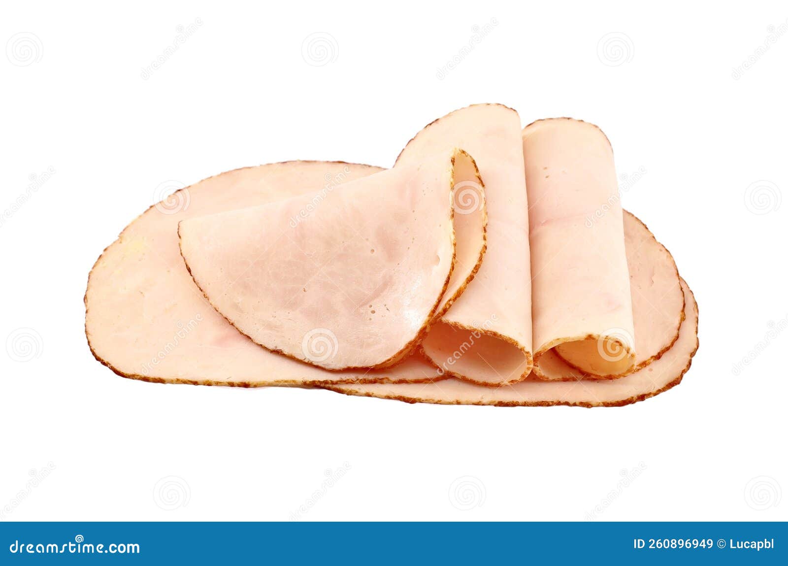 Slices of Chicken Cold Cut Ham on White Background. Stock Image - Image ...