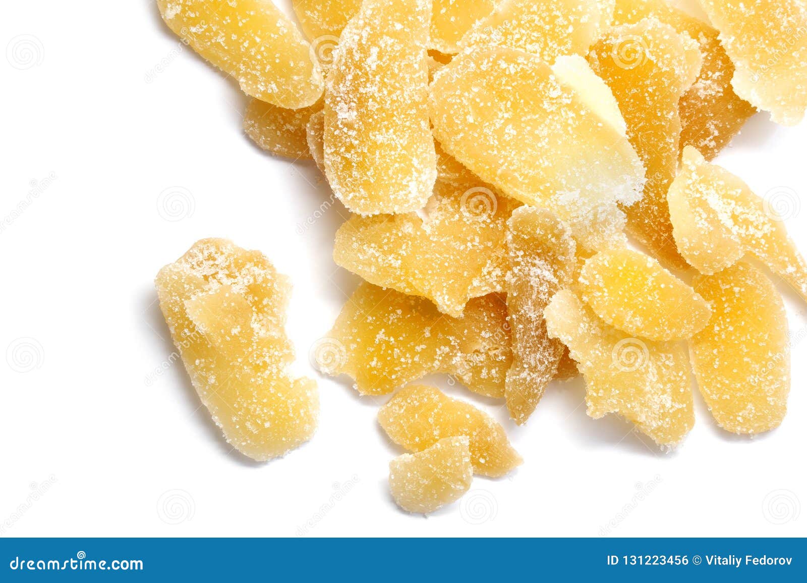 Slices of Crystallized Ginger in Sugar Isolated on White Stock Photo ...