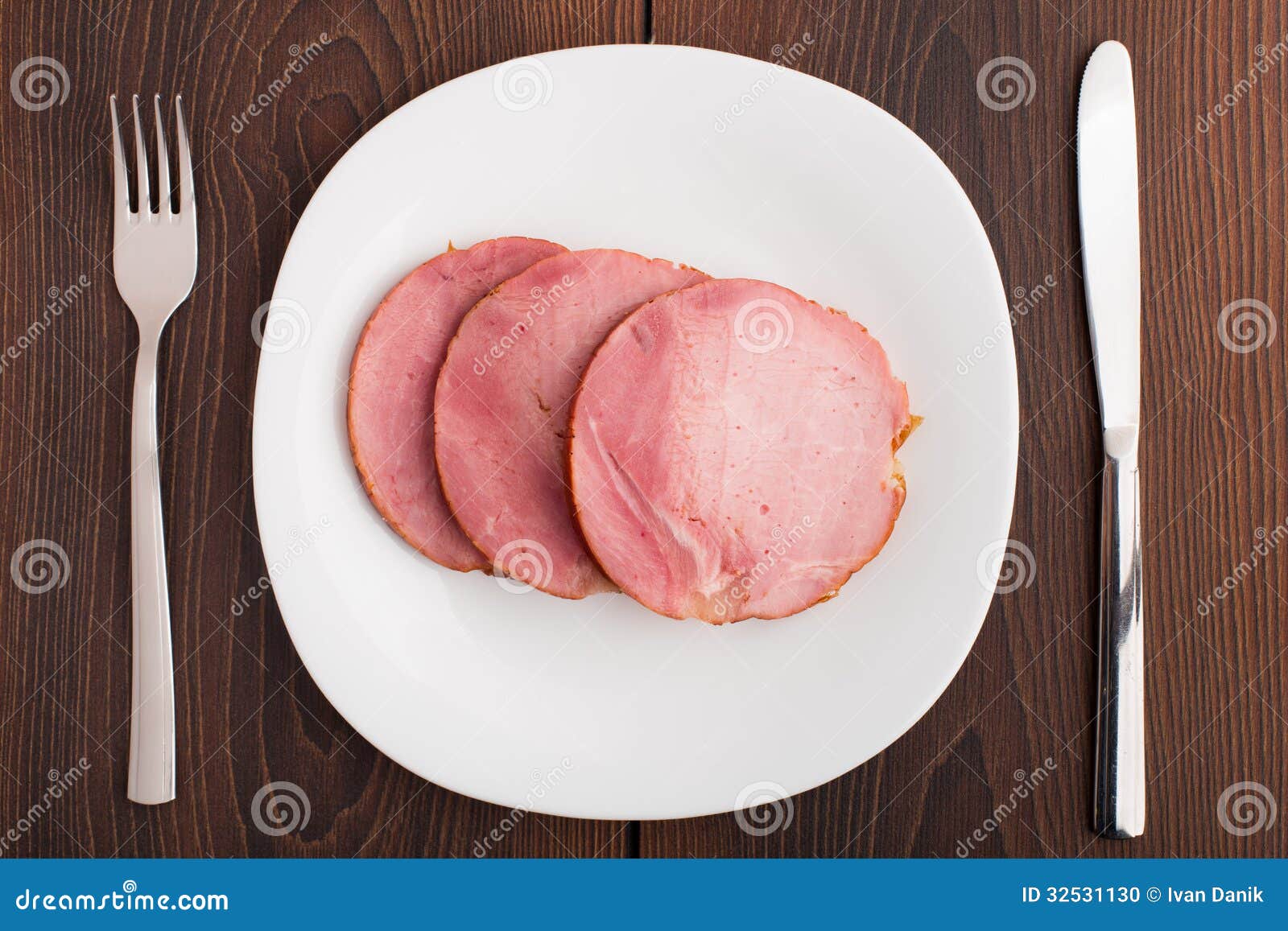 Slices of Delicious Ham on Plate Stock Photo - Image of meat, brown ...