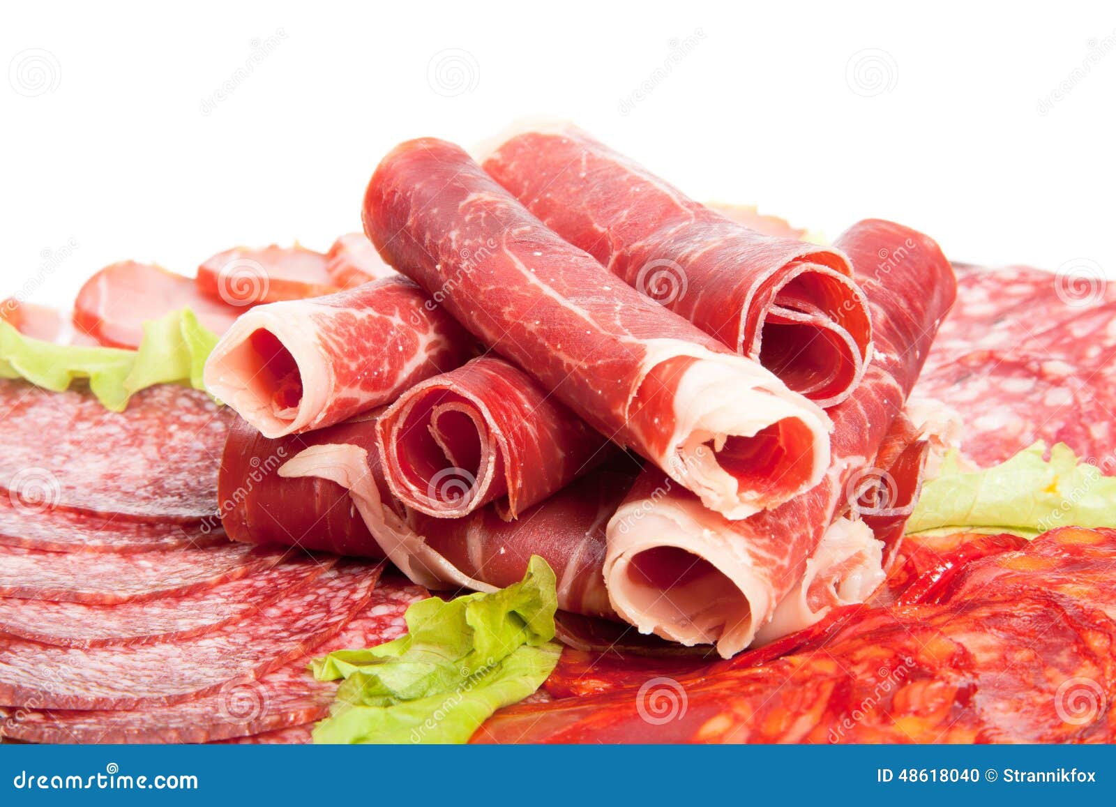 Slices of Different Kinds of Meat with Green Salad Stock Photo - Image ...