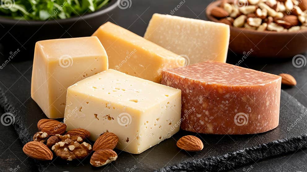 Slices of Different Varieties of Hard, Soft and Brown Cheese Stock ...