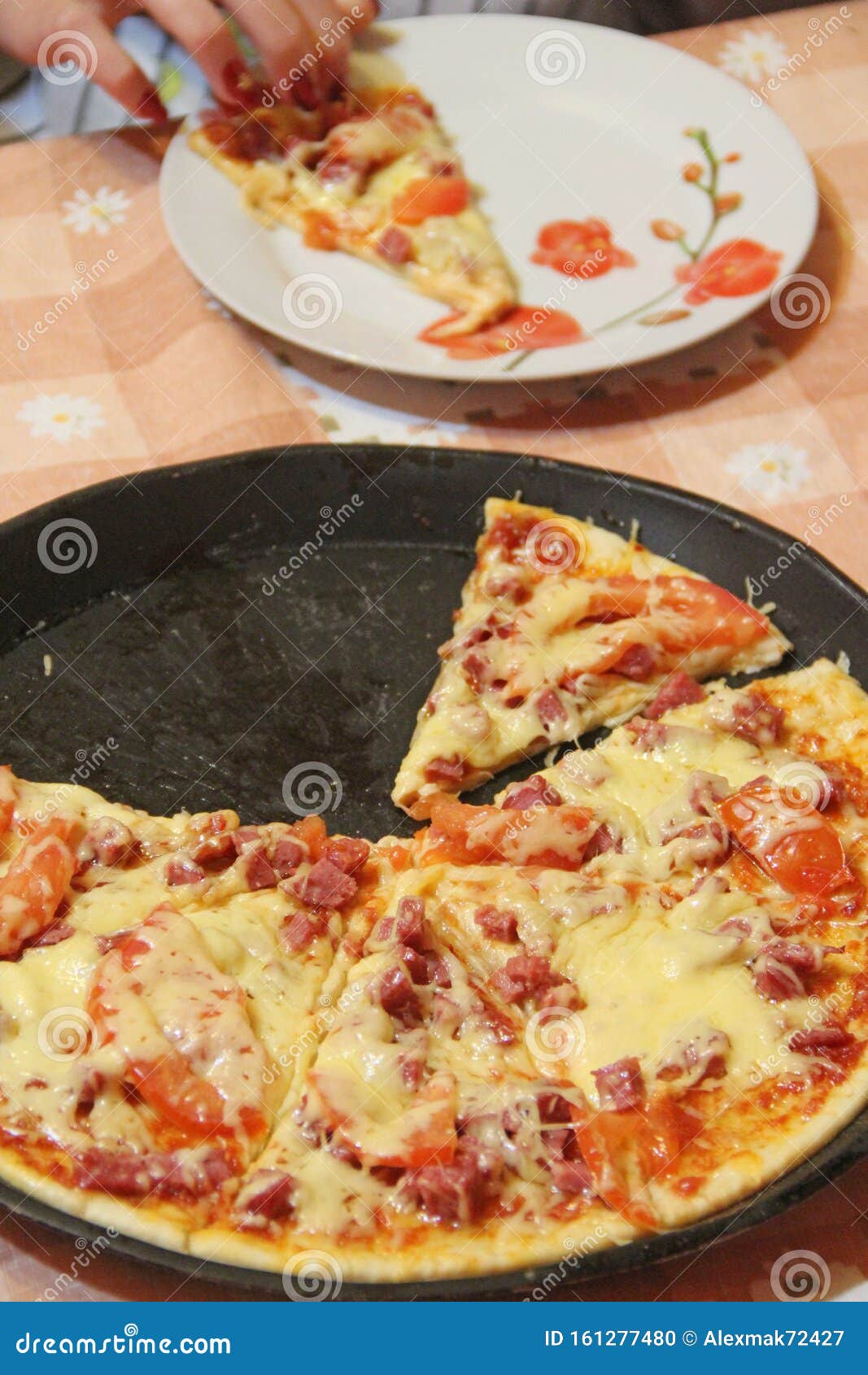 Slices of Fresh Appetizing Pizza with Delicious Ingredients on Plate ... Slices of Fresh Appetizing Pizza with Delicious Ingredients on Plate ...
