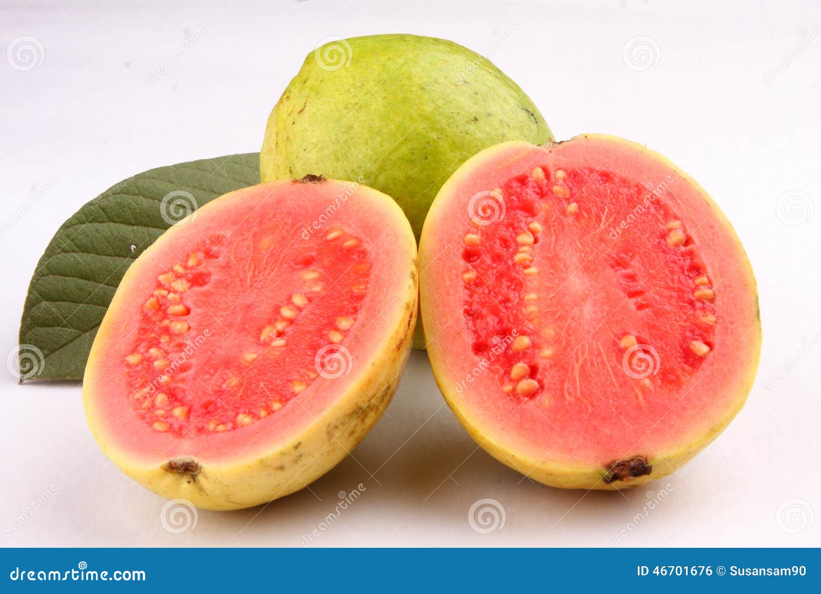 Slices of Fresh Organic Guava Fruit with Leaf. Stock Photo - Image of ...