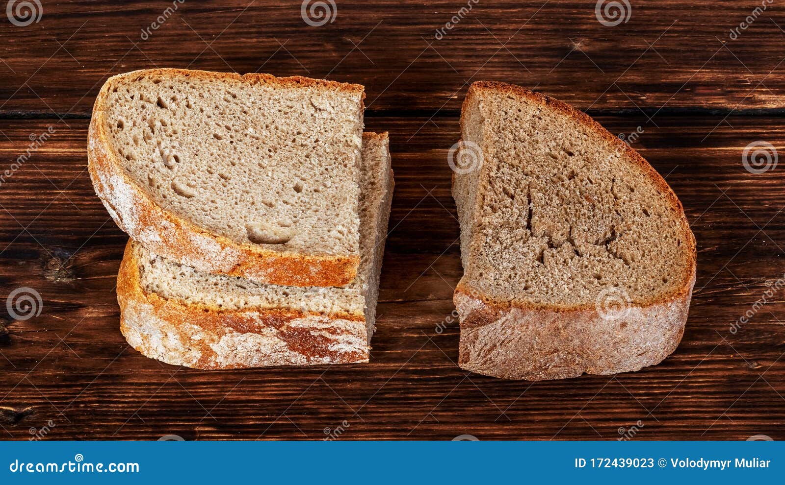 Slices of Fresh and Stale Bread on a Dark Wooden Background_ Stock ...