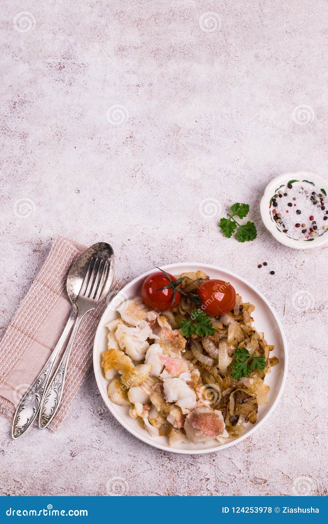 Slices of Fried Fish with Vegetables Stock Photo - Image of kitchen ...