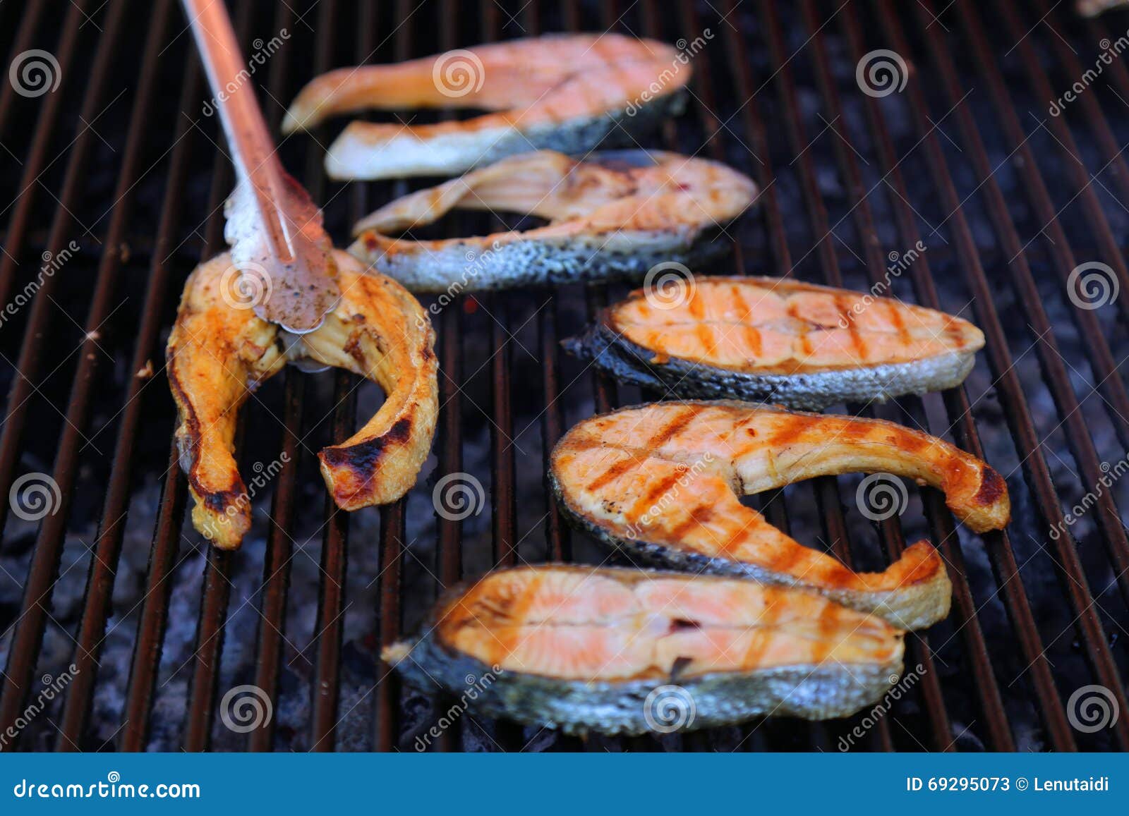 Slices of grilled fish stock image. Image of fish, barbecue - 69295073