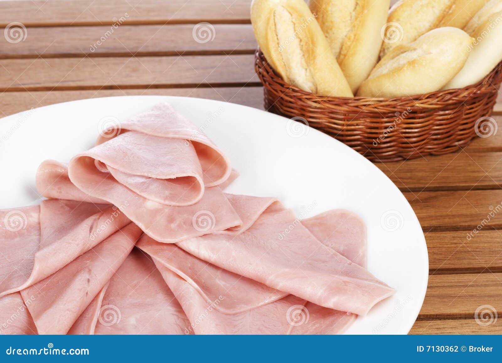 Slices of ham and bread stock photo. Image of appetizer - 7130362