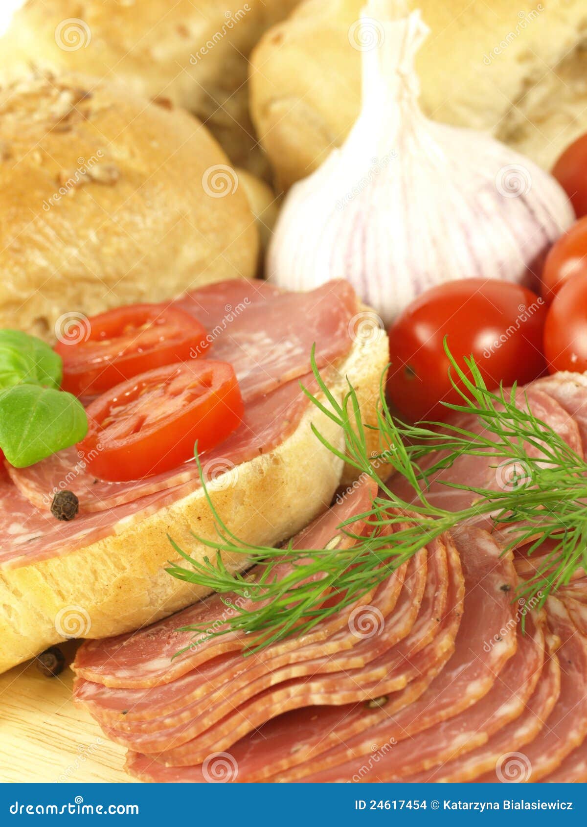Slices of Ham, Buns and Vegetables Stock Photo - Image of tasty ...