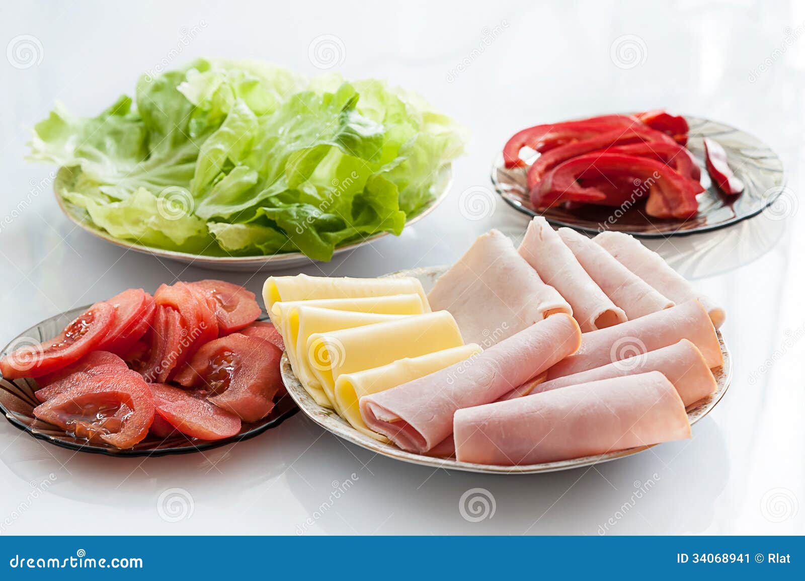 Slices of Ham and Cheese and Tomato Stock Image - Image of breakfast ...