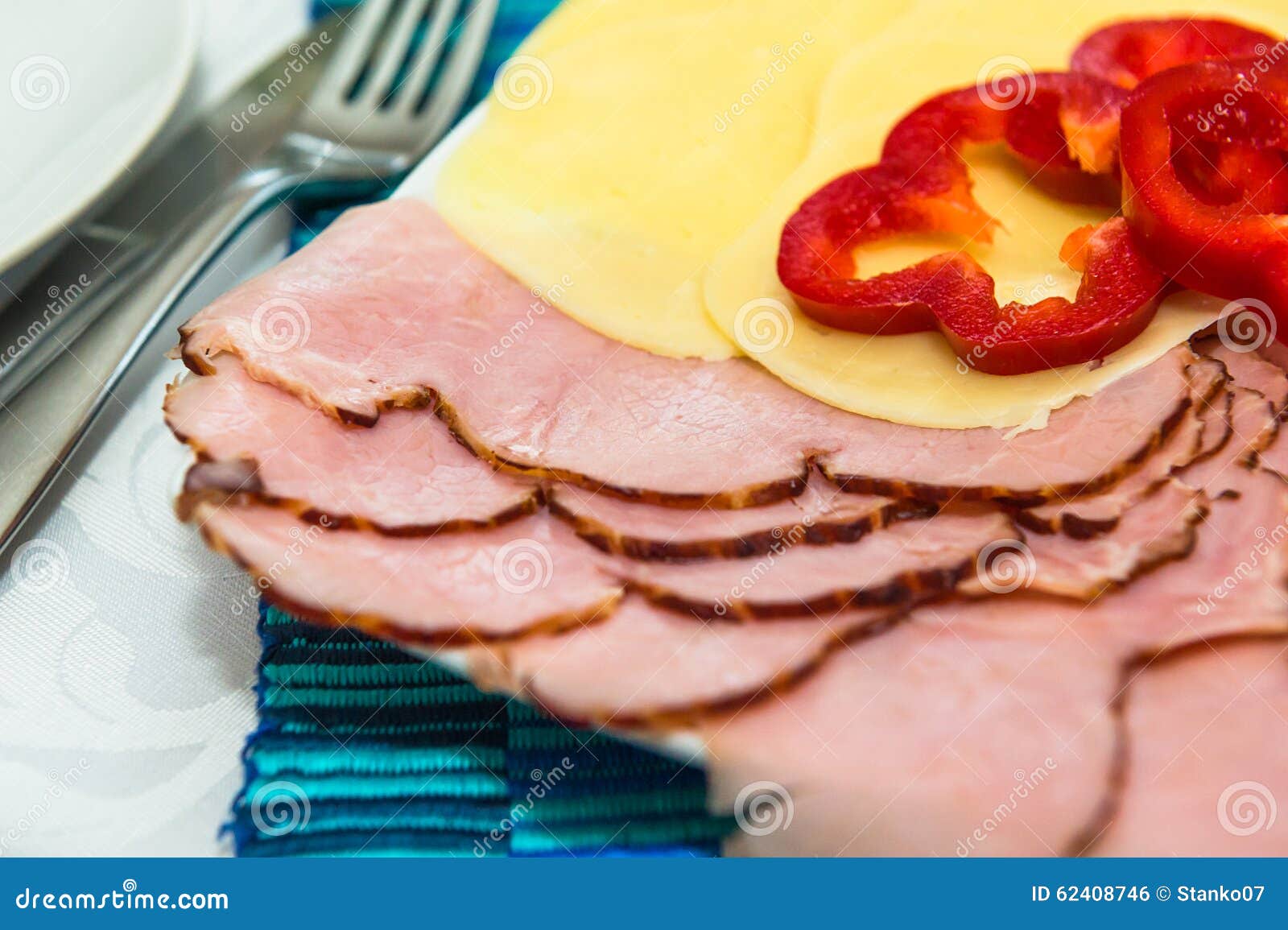 Slices of ham and cheese stock photo. Image of arrangement - 62408746