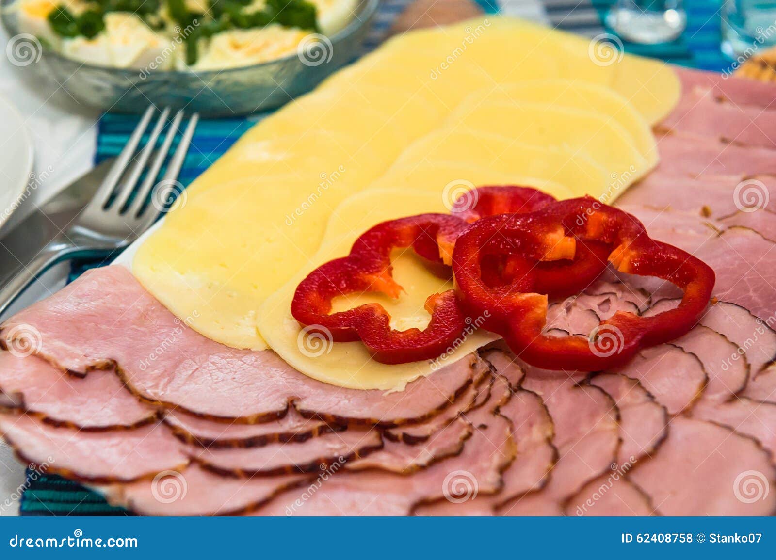 Slices of ham and cheese stock photo. Image of composition - 62408758