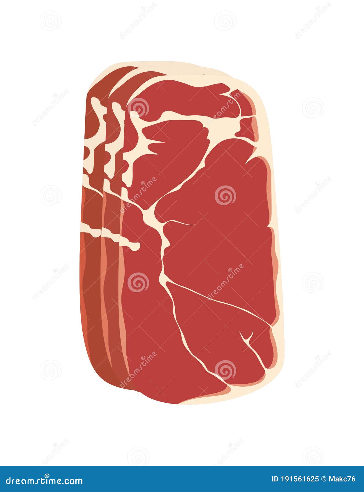 Slices of Ham Isolated on White Background Stock Vector - Illustration of meat, piece: 191561625