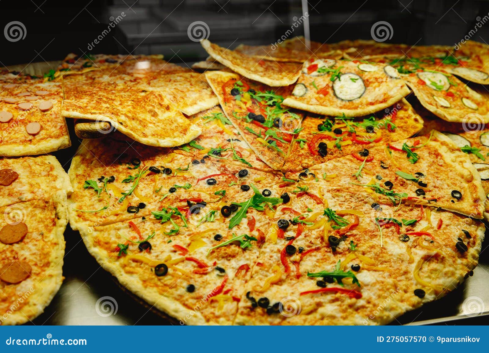 Slices of Italian Pizza on the Counter of a Cafe. Stock Photo - Image ...