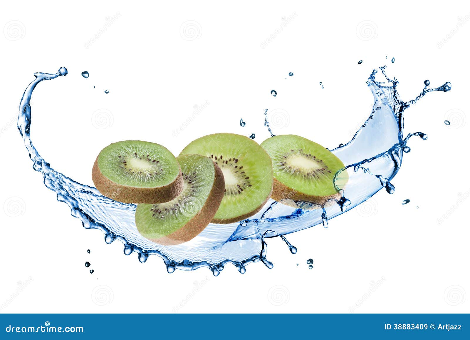 Slices of Kiwi with Water Splash Isolated on White Stock Image - Image ...