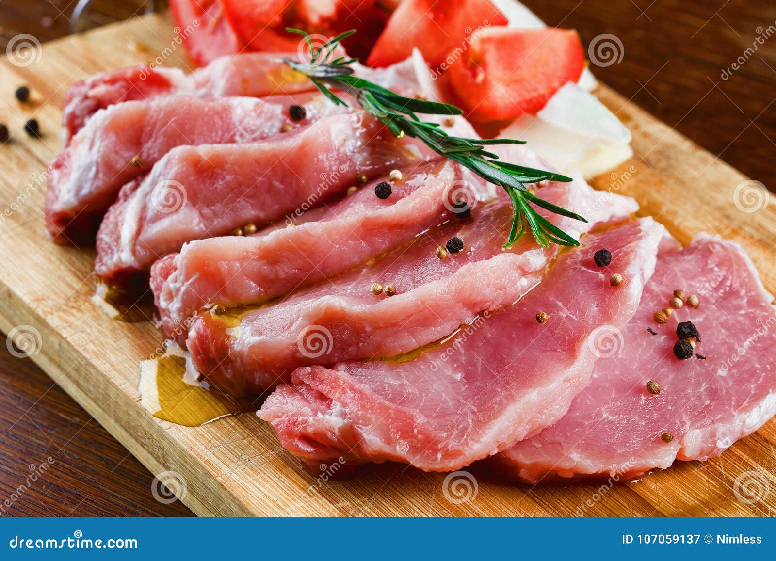 Slices of Meat Being Seasoned for Preparation. Stock Image - Image of ...