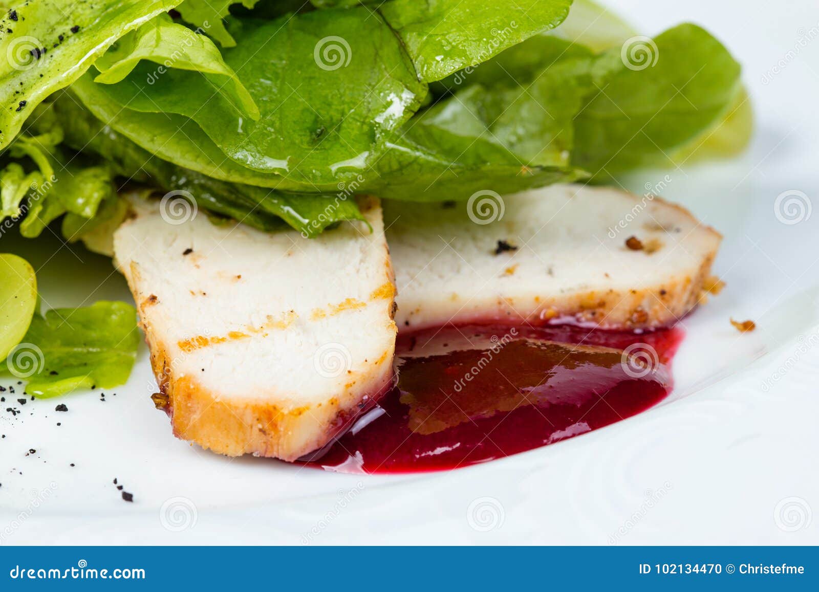 Slices of Meat and Berry Sauce Stock Photo - Image of meal, closeup ...