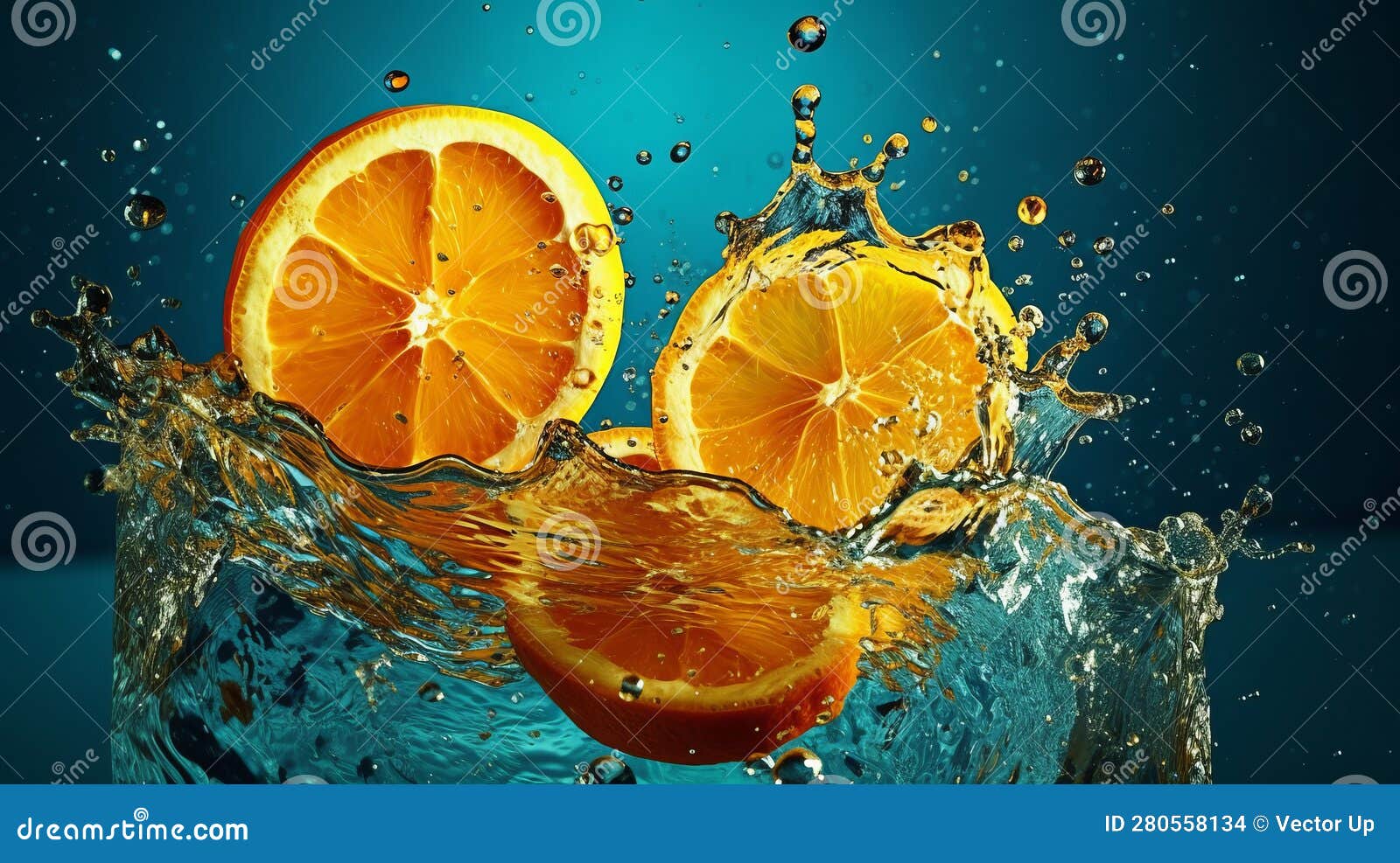 Slices of Orange Falling into Water with Splash. Generative AI. Stock ...