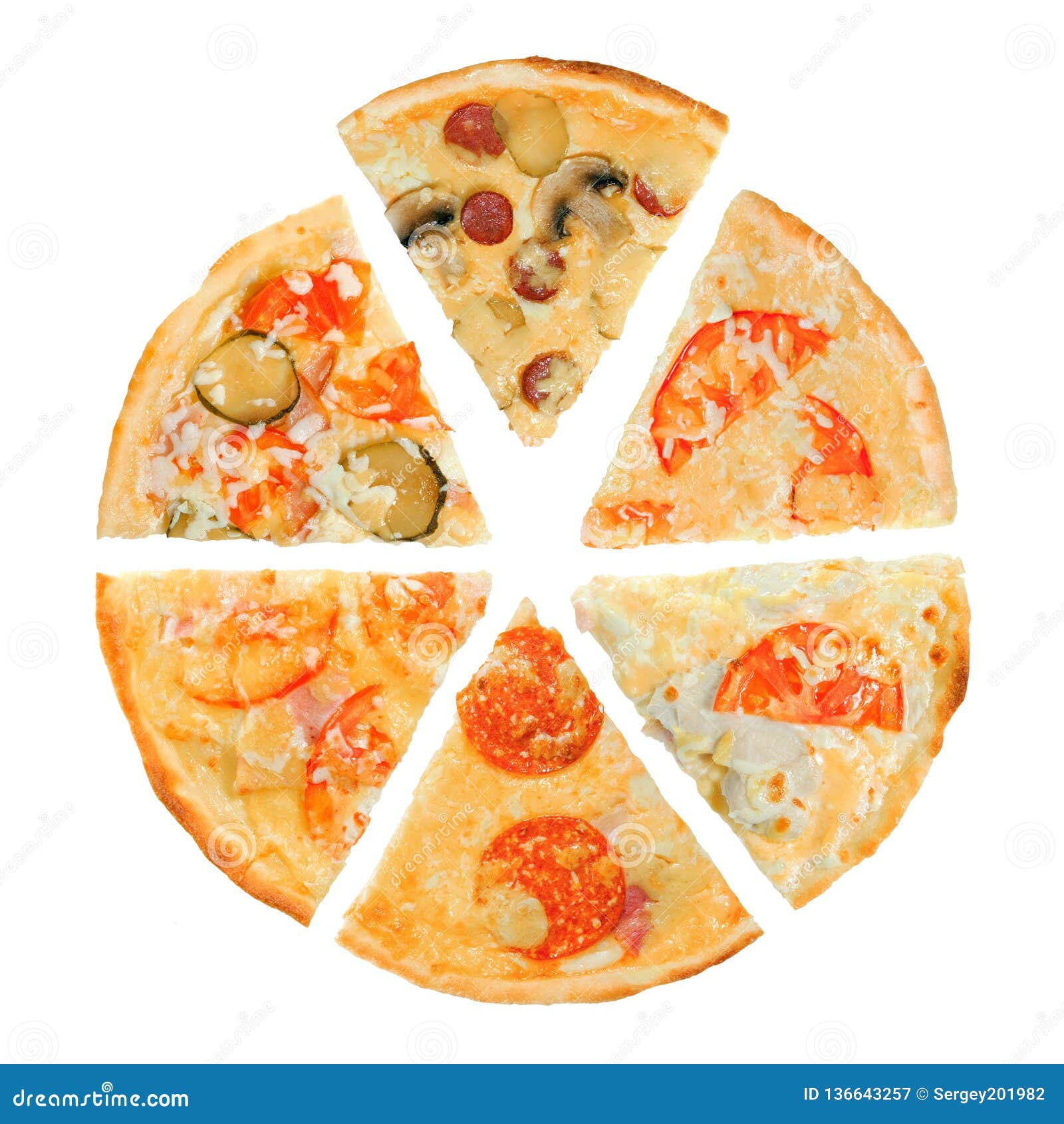 Slices of Pizza with Different Toppings. Isolated Stock Image - Image ... Slices of Pizza with Different Toppings. Isolated Stock Image - Image ...