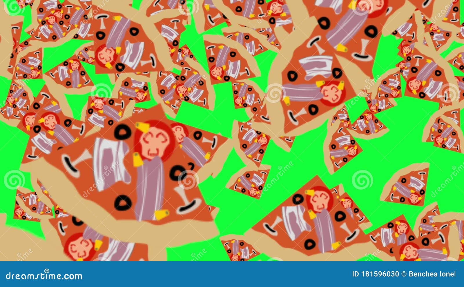 Slices of Pizza Falling Animation Elements on Green Screen Chroma Key ...