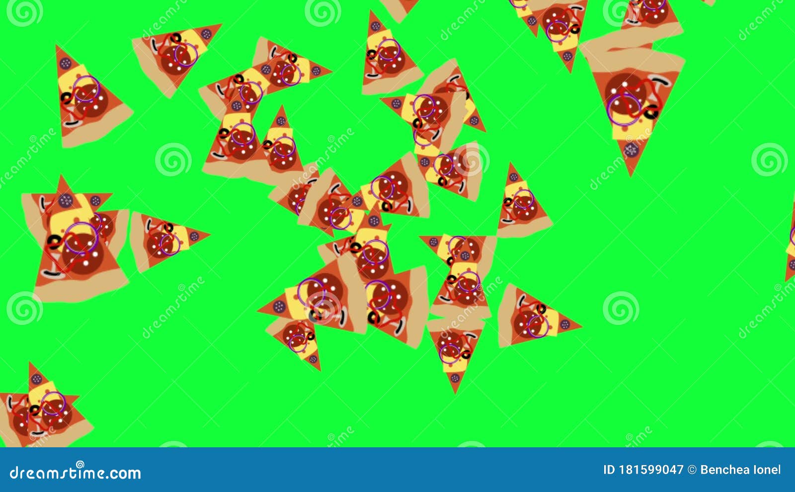 Slices of Pizza Falling Animation Elements on Green Screen Chroma Key ...