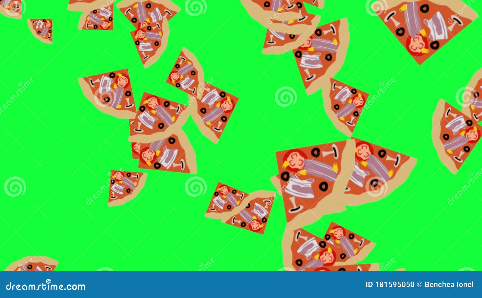 Slices of Pizza Falling Animation Elements on Green Screen Chroma Key ...