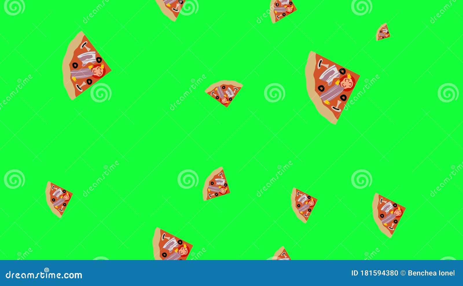 Slices of Pizza Looping Animation Elements on Green Screen Chroma Key ...