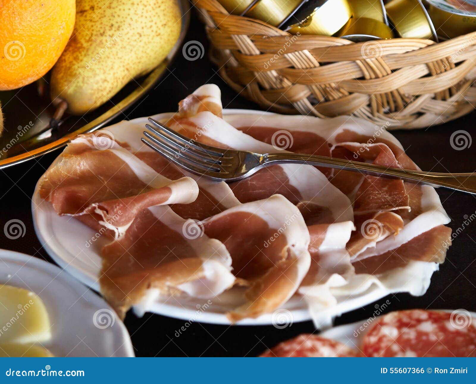 Slices of Prosciutto Italian Ham Stock Photo - Image of portion ...