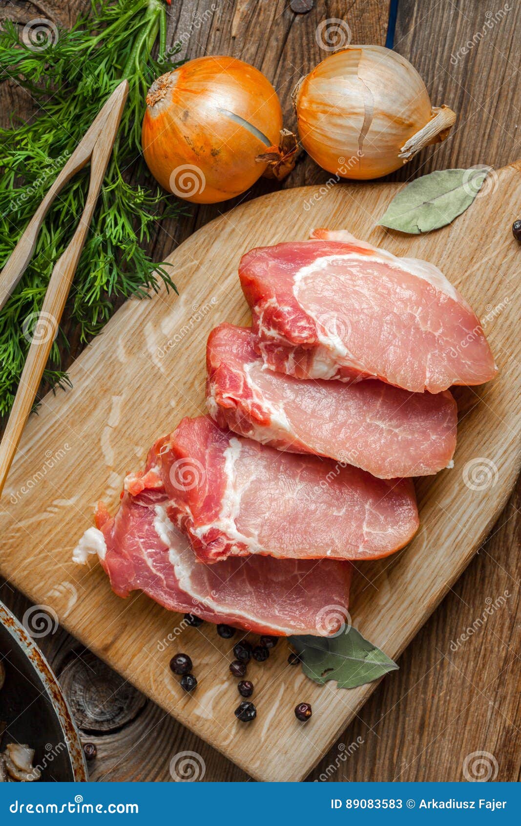 Slices of raw pork. stock image. Image of beefsteak, prepared - 89083583