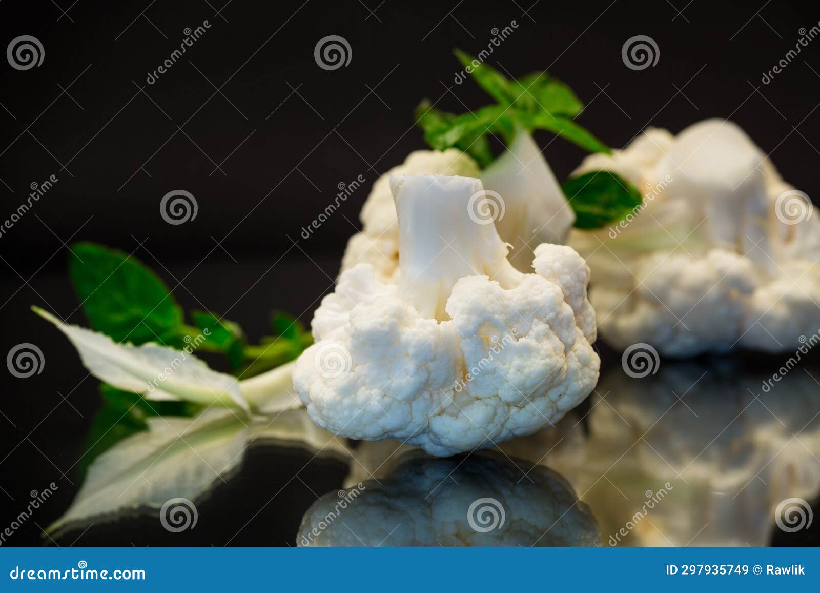 Slices of Raw Small Raw Cauliflower on Black Background Stock Image ...