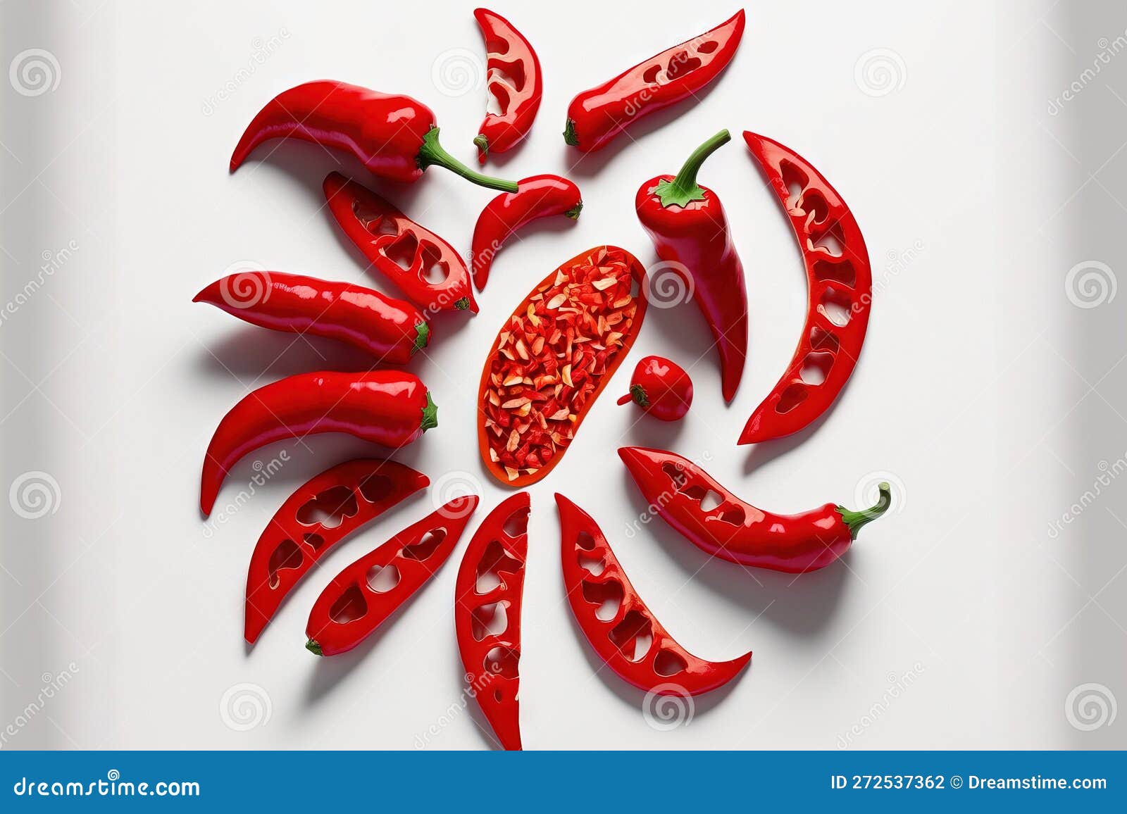 Slices of a Red Chili Pepper on a White Backdrop. Flattop View Stock ...