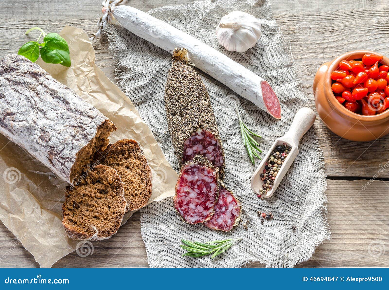 Slices of Saucisson and Spanish Salami Stock Image - Image of dark ...