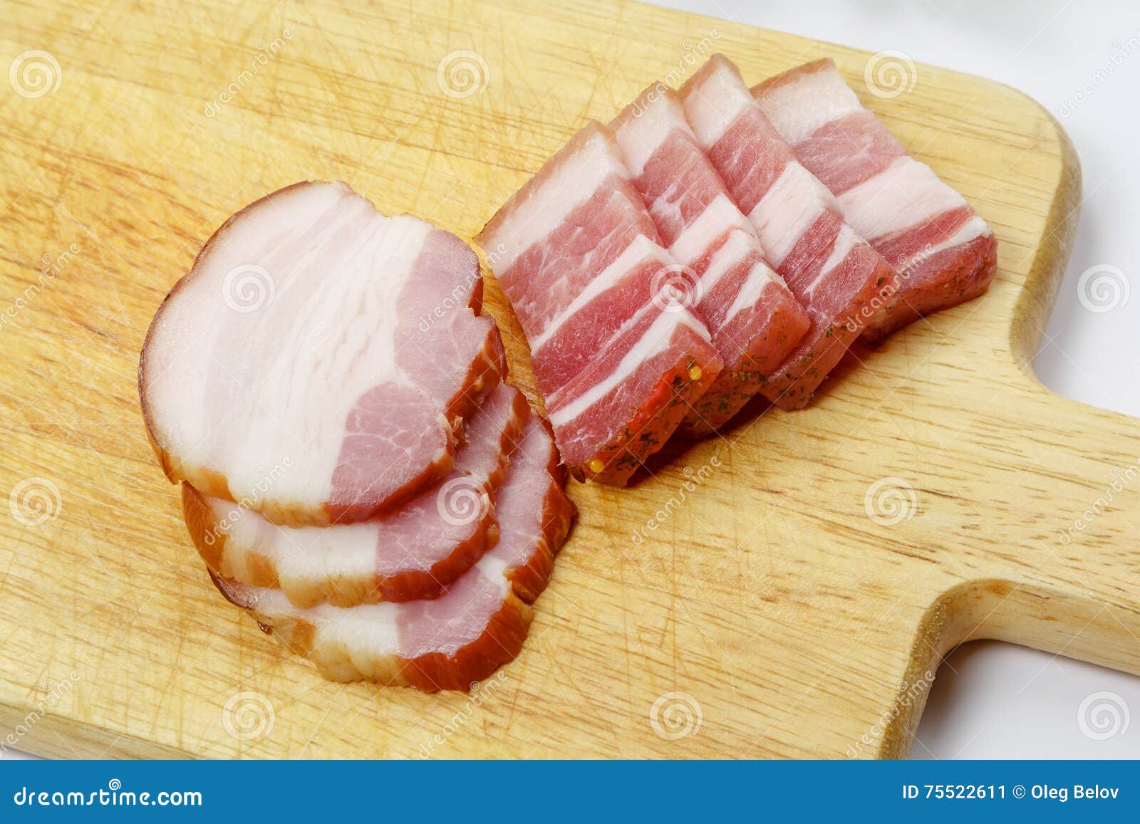 Slices of Tasty Bacon on a Wooden Board Stock Image - Image of lard ...