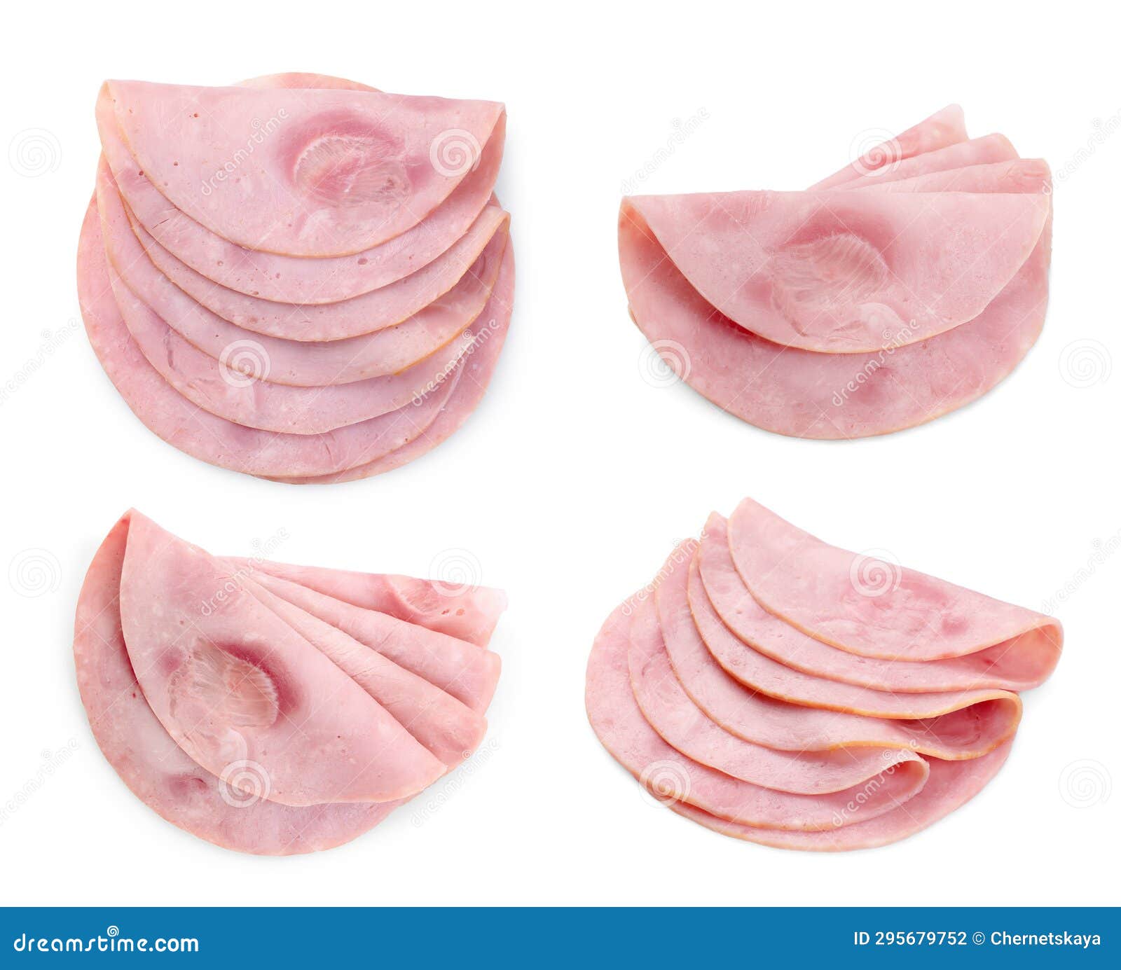 Slices of Tasty Ham Isolated on White, Set Stock Photo - Image of ...