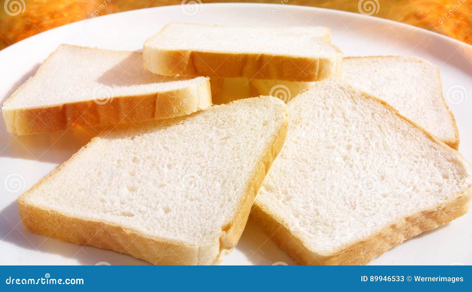 Slices of Toast Bread on White Plate Stock Image - Image of snack ...