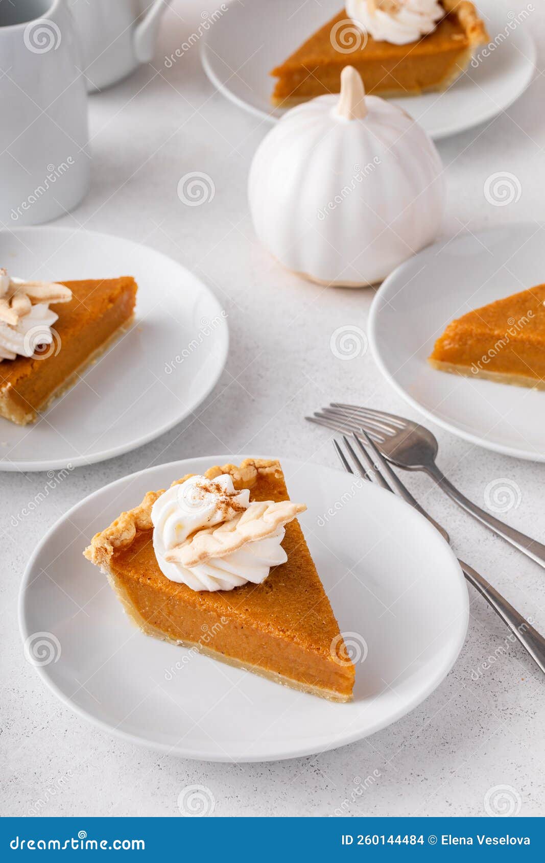 Slices of Traditional Pumpkin Pie in a Light and Bright Setting Stock ...
