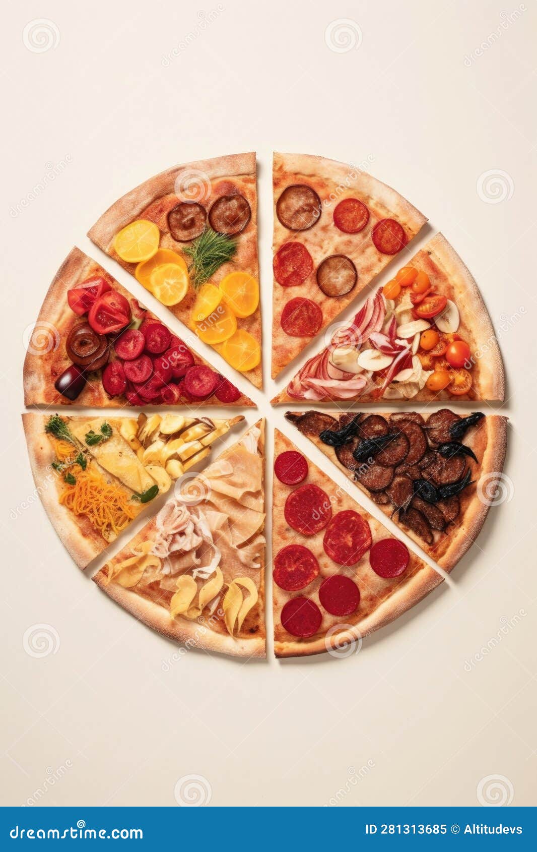 Slices of Various Pizza Types Arranged in a Circle Stock Illustration ...