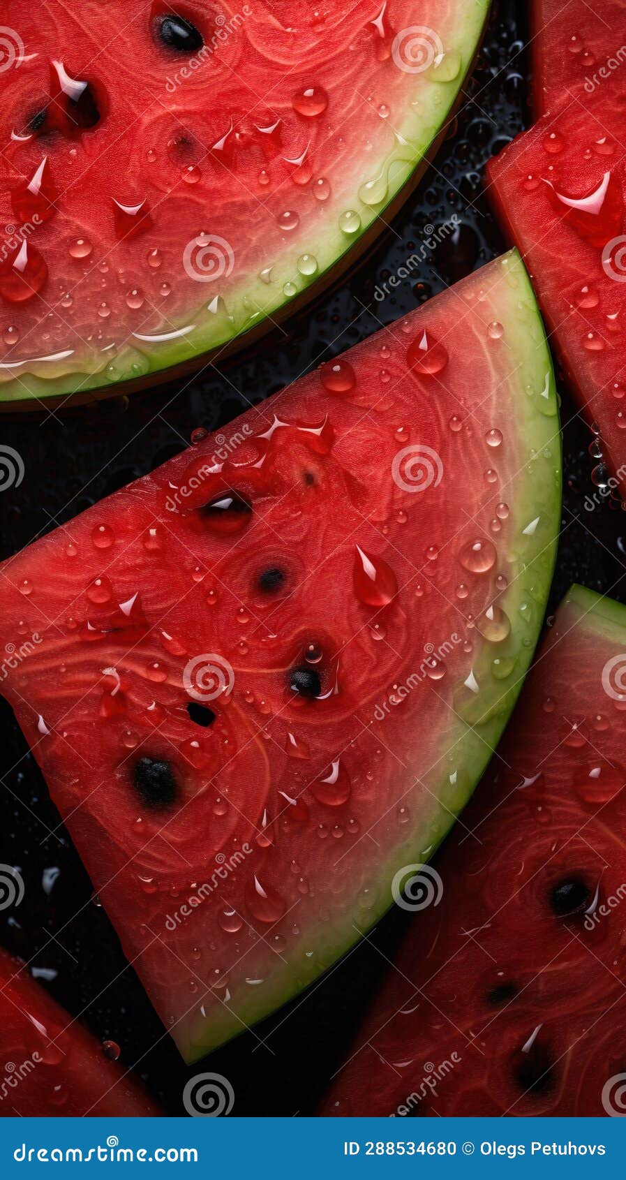 Slices of Watermelon with Drops of Water on Them are Arranged in a ...