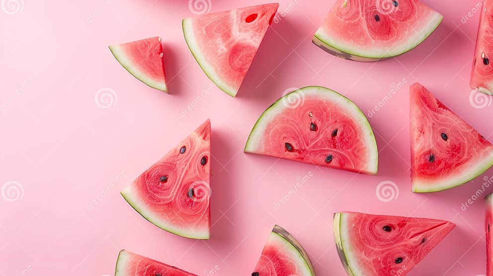 Slices of Watermelon on a Pink Background Stock Image - Image of design ...