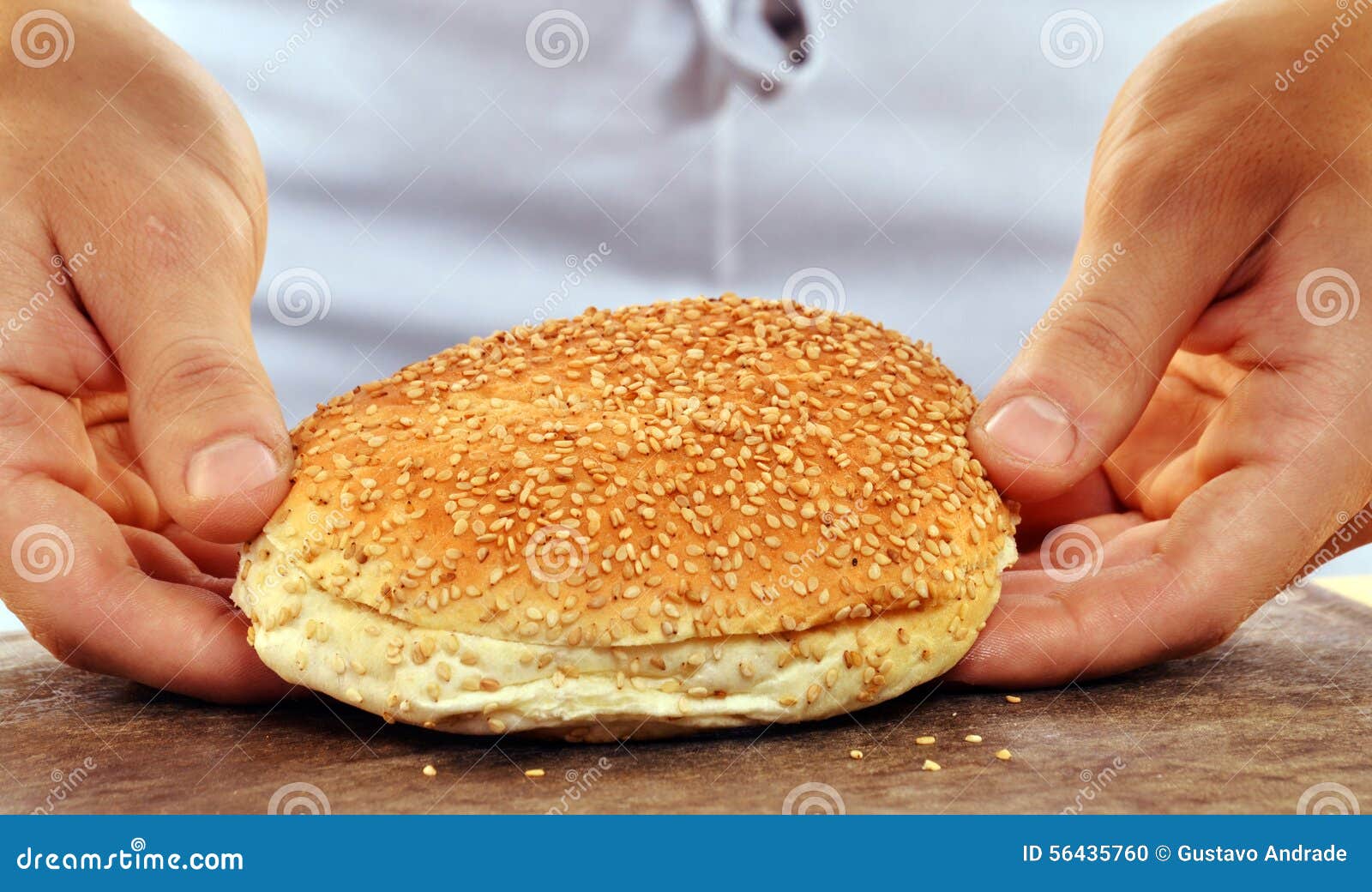 Slicing burger bread stock photo. Image of kitchen, restaurant - 56435760