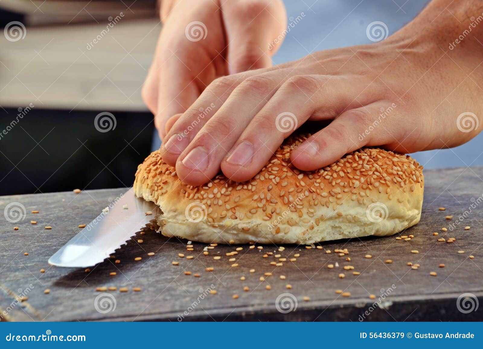 Slicing burger bread stock image. Image of slicing, ingredient - 56436379